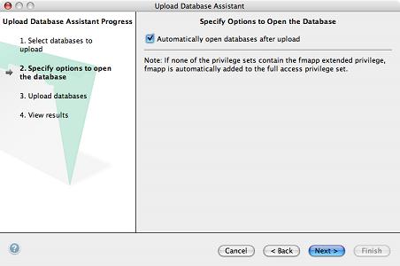 How do I upload a database in FileMaker Server