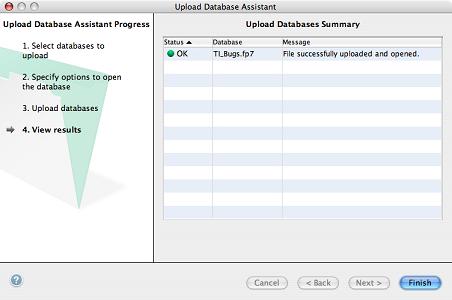 How do I upload a database in FileMaker Server