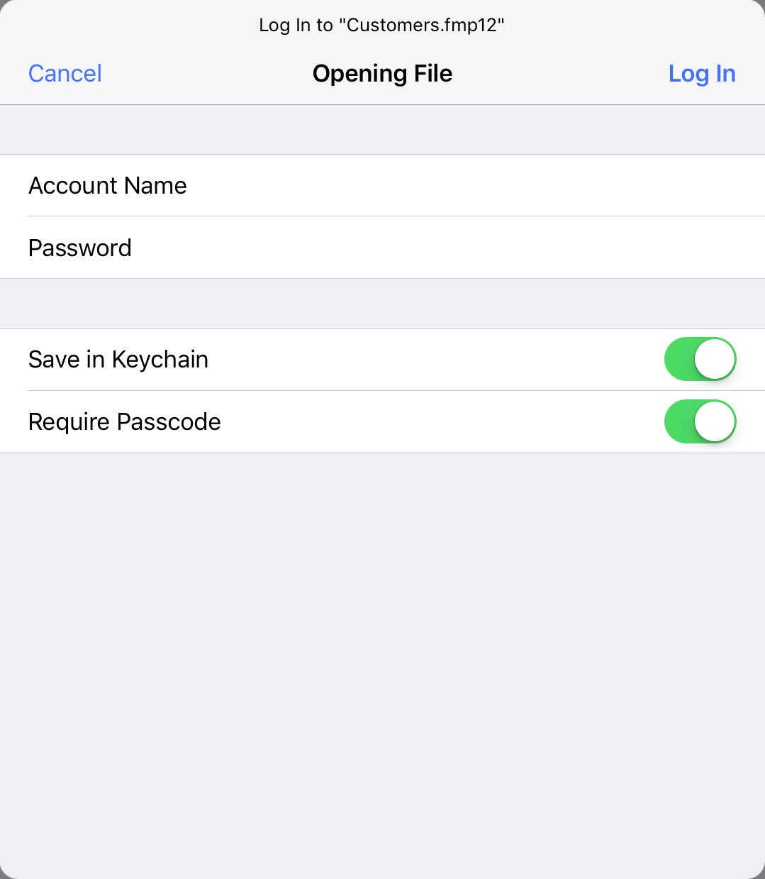 FileMaker Go 15 - Keychain enhancements - Passcode and Touch ID