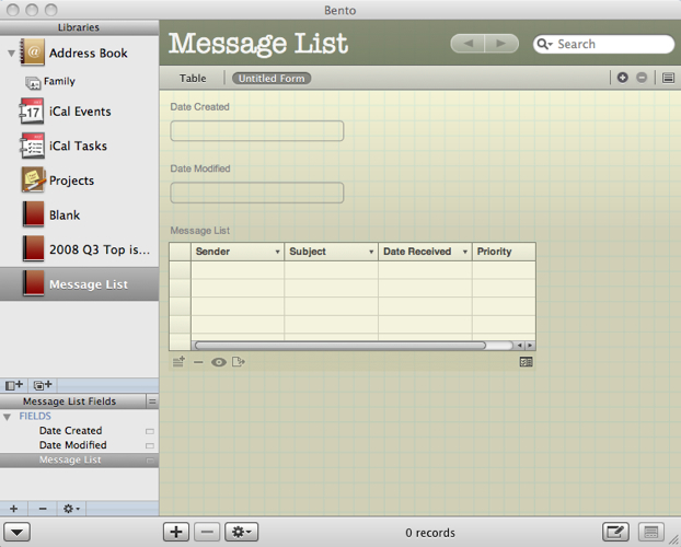 Using Message List fields with Apple Mail and Bento